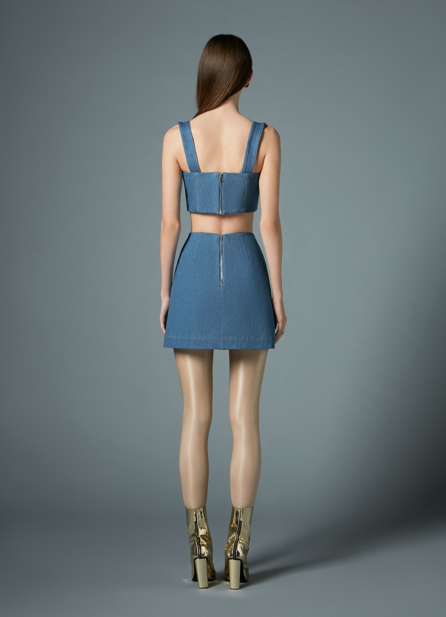 DENIM MINI SKIRT WITH DIAMENTÉ BUTTONS